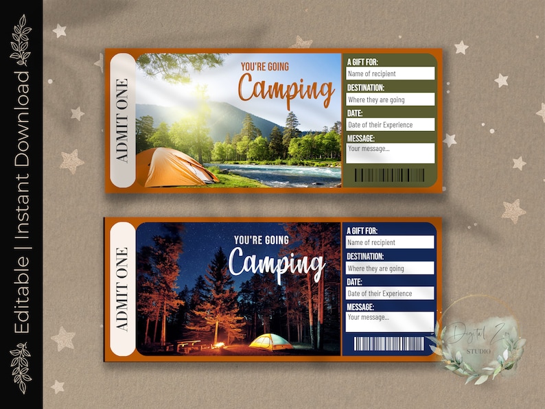 Printable CAMPING TRIP Surprise Reveal Ticket, CAMPING Gift Voucher ...