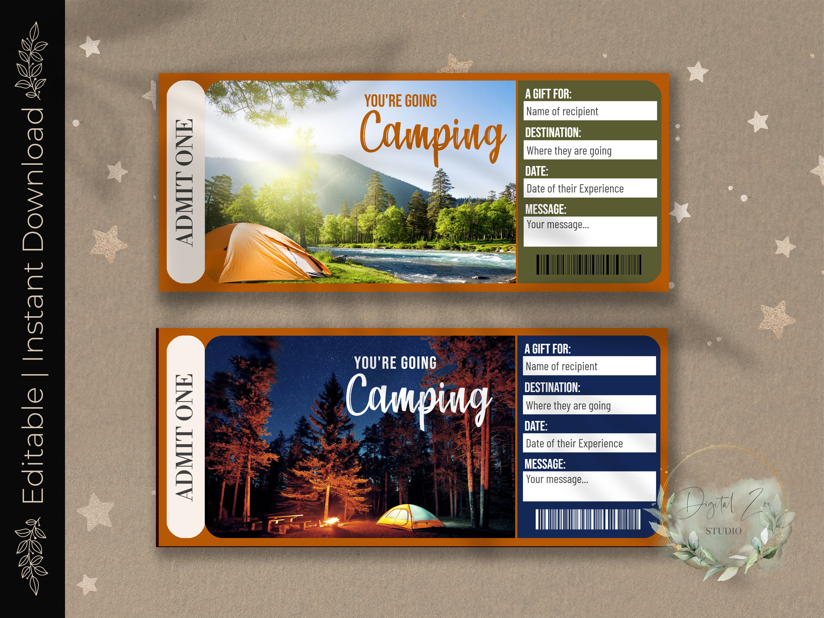 Printable CAMPING TRIP Surprise Reveal Ticket, CAMPING Gift Voucher ...