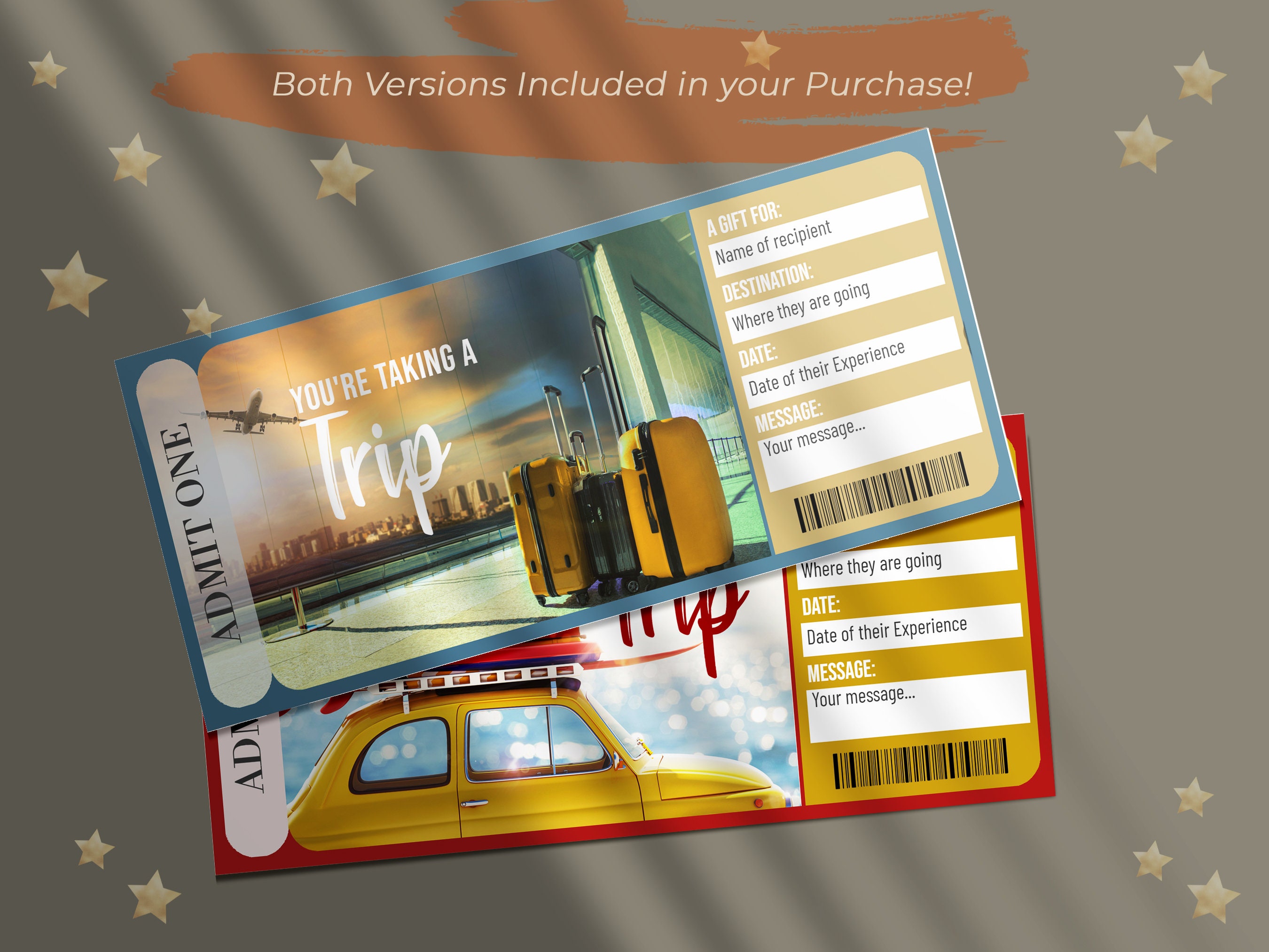 Printable VACATION or TRIP Surprise Reveal Ticket, ADVENTURE Gift ...