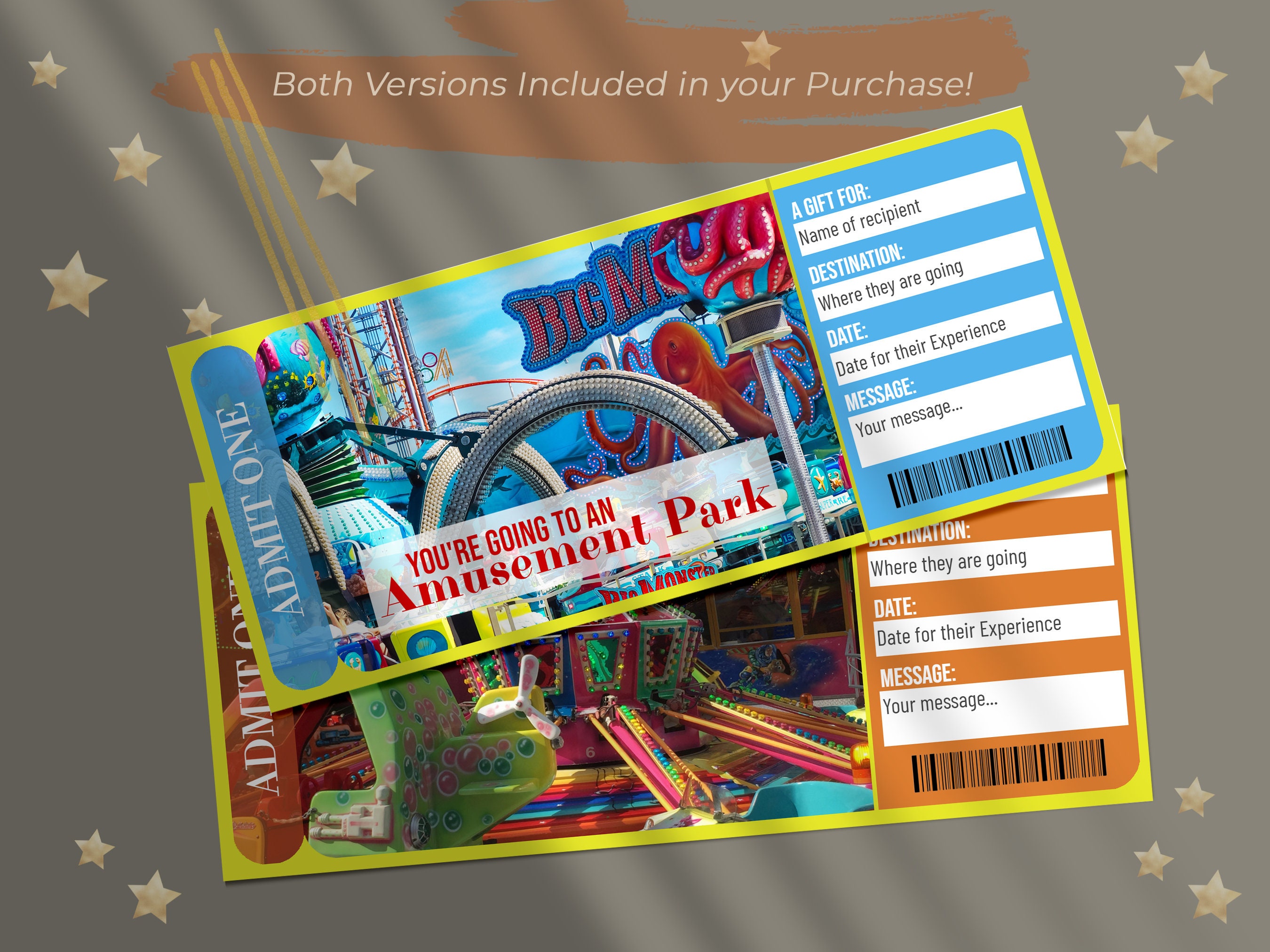 Printable KIDS AMUSEMENT PARK Surprise Reveal Ticket, Gift Voucher ...
