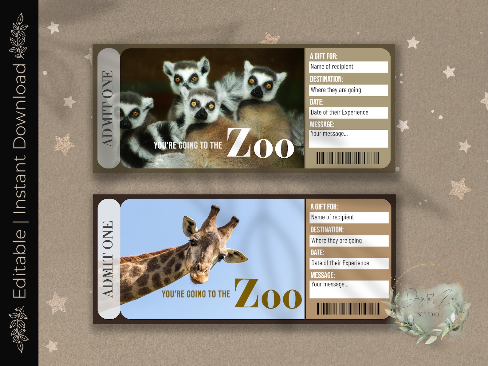 Printable Visit to a ZOO Surprise Reveal Ticket, Gift Voucher, Zoo Trip ...