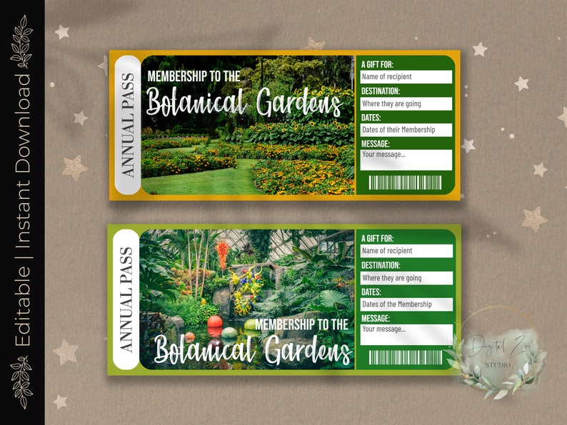BOTANICAL GARDENS MEMBERSHIP Surprise Gift Reveal Ticket, Customizable ...