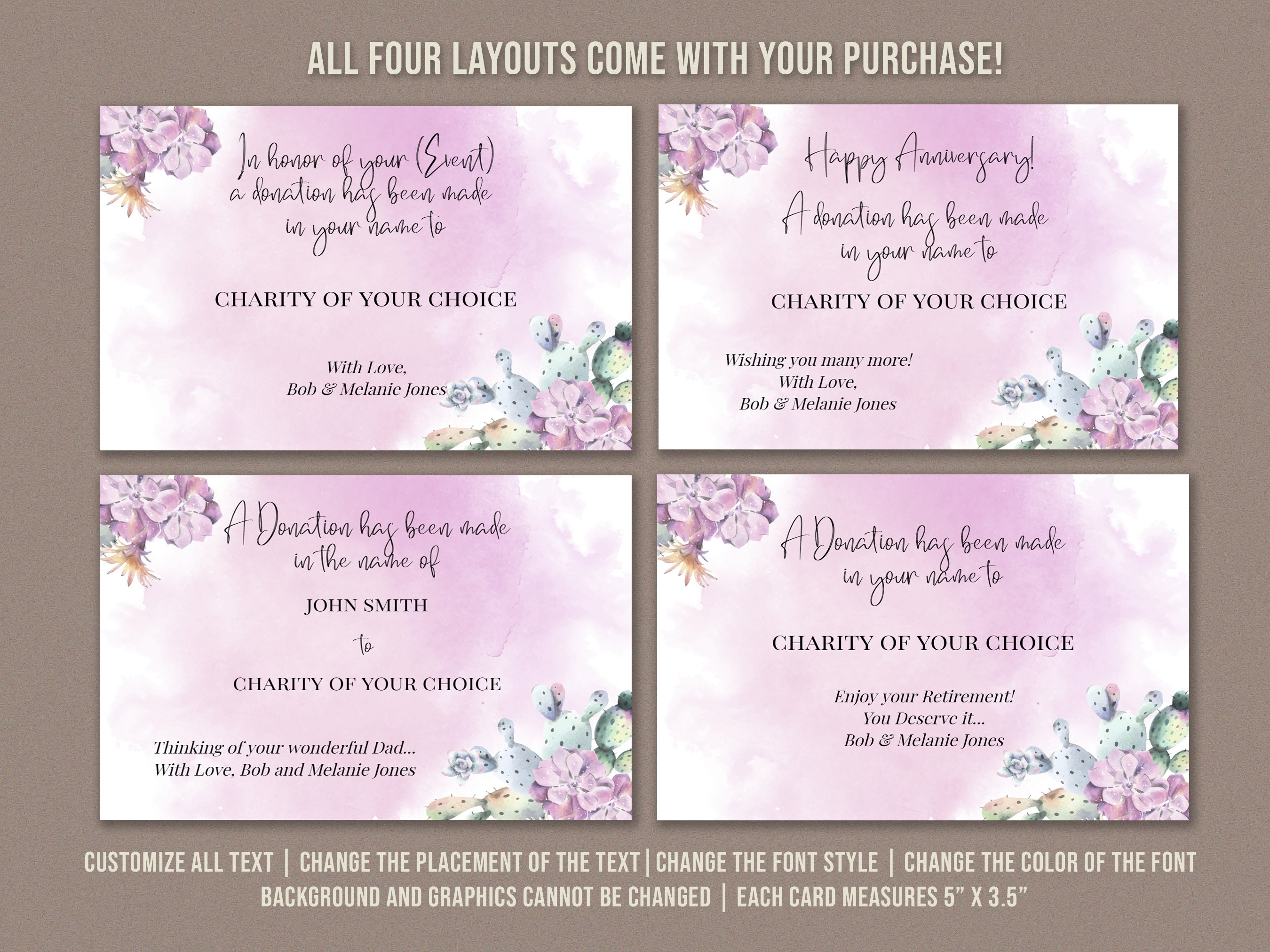 Printable DONATION ENCLOSURE CARD, Editable Donation Card, Donation in ...