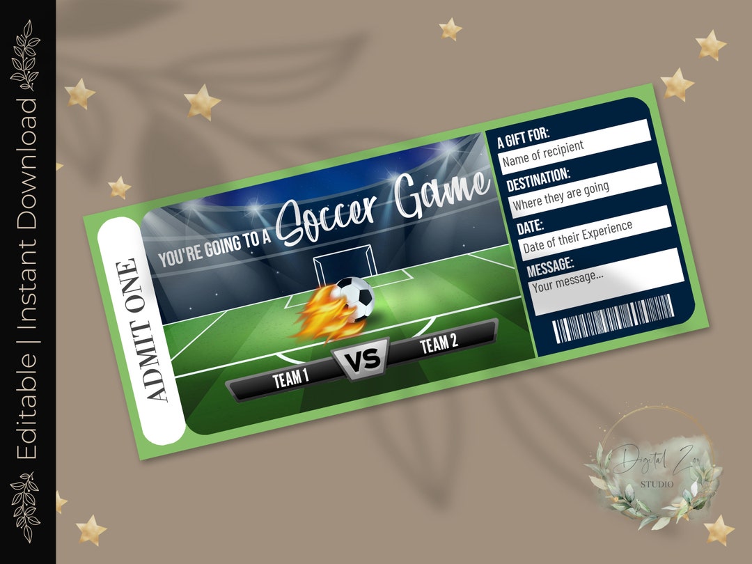 Printable SOCCER GAME Surprise Reveal Ticket, Gift Voucher, Editable ...