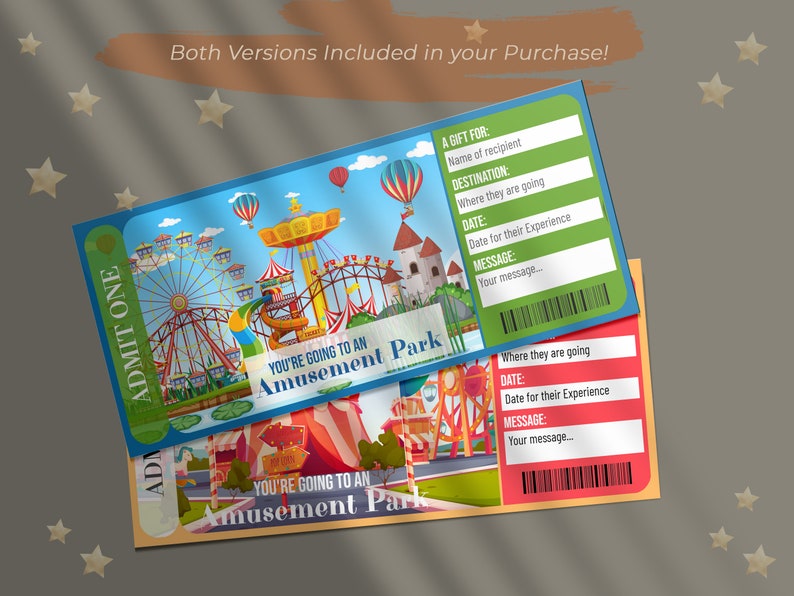 Printable KIDS AMUSEMENT PARK Surprise Reveal Ticket, Gift Voucher ...