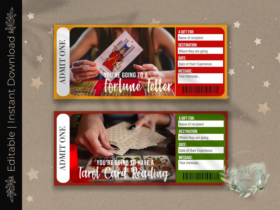 Printable FORTUNE TELLER_TAROT Card Reader Surprise Reveal Ticket, Gift ...