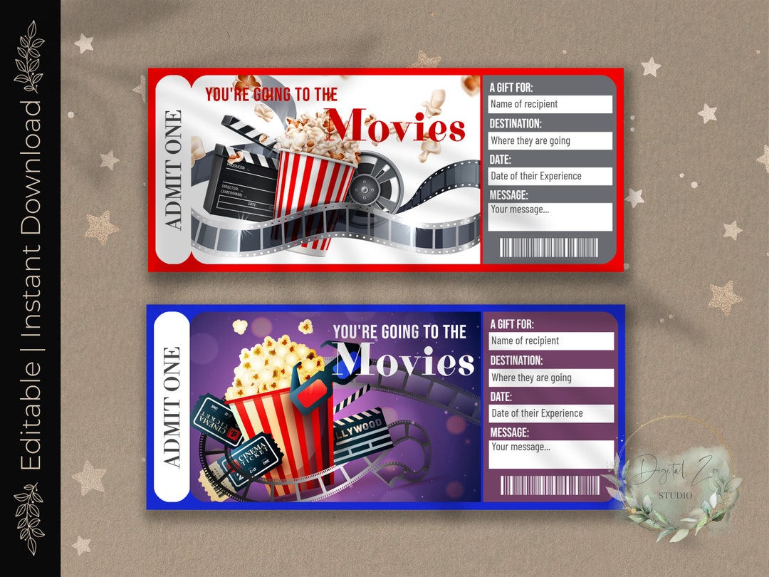 Printable MOVIE Surprise Reveal Ticket, Gift Voucher, Editable Event ...