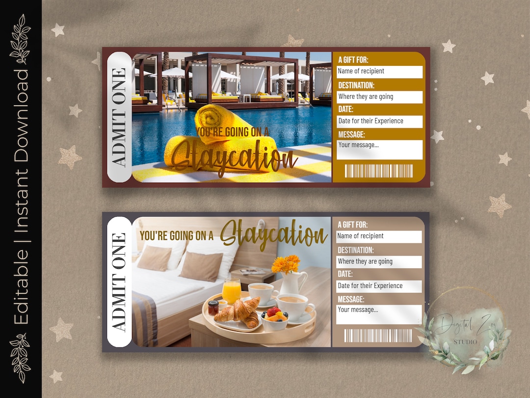 Printable STAYCATION Surprise Reveal Ticket, Gift Voucher, Editable ...