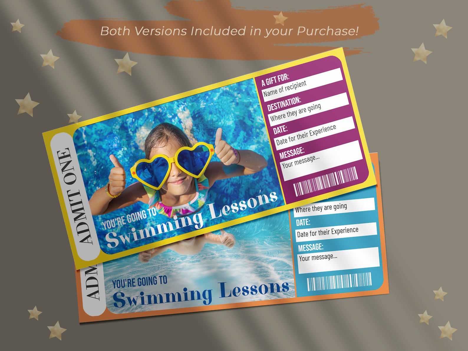 Printable SWIMMING LESSONS Surprise Reveal Ticket, Gift Voucher ...