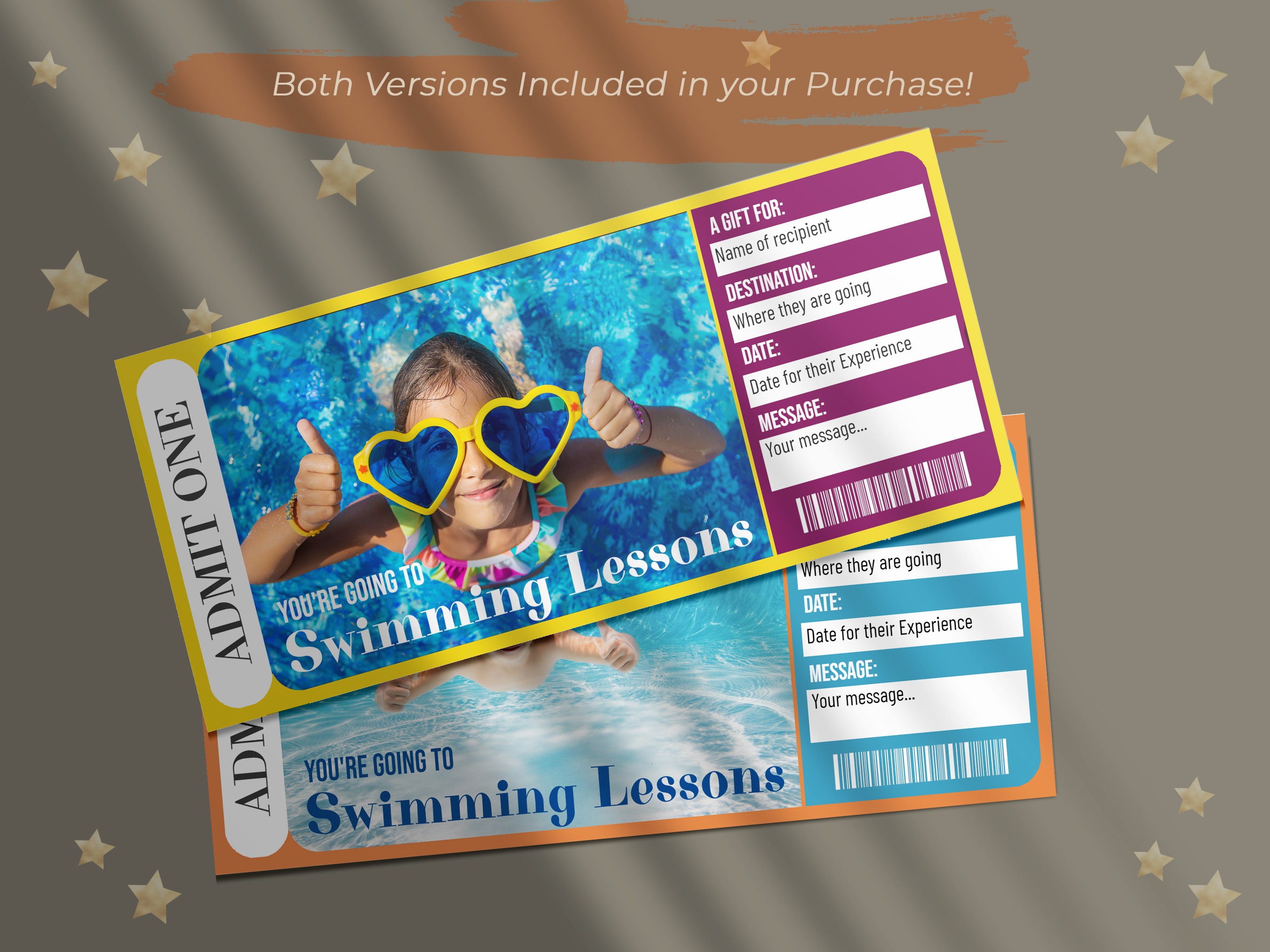 Printable SWIMMING LESSONS Surprise Reveal Ticket, Gift Voucher ...