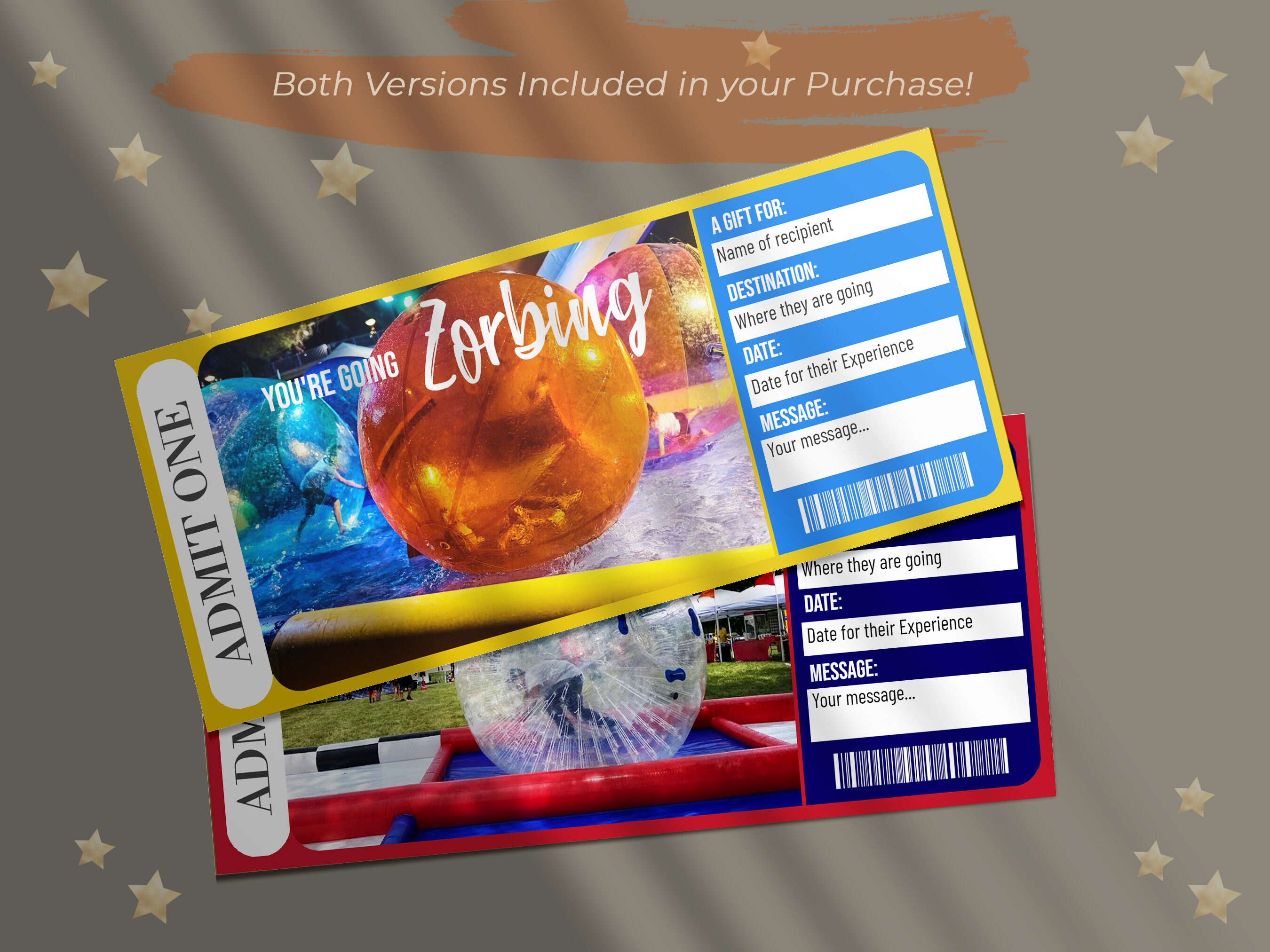 Printable ZORBING Surprise Reveal Ticket, Gift Voucher, Human HAMSTER ...
