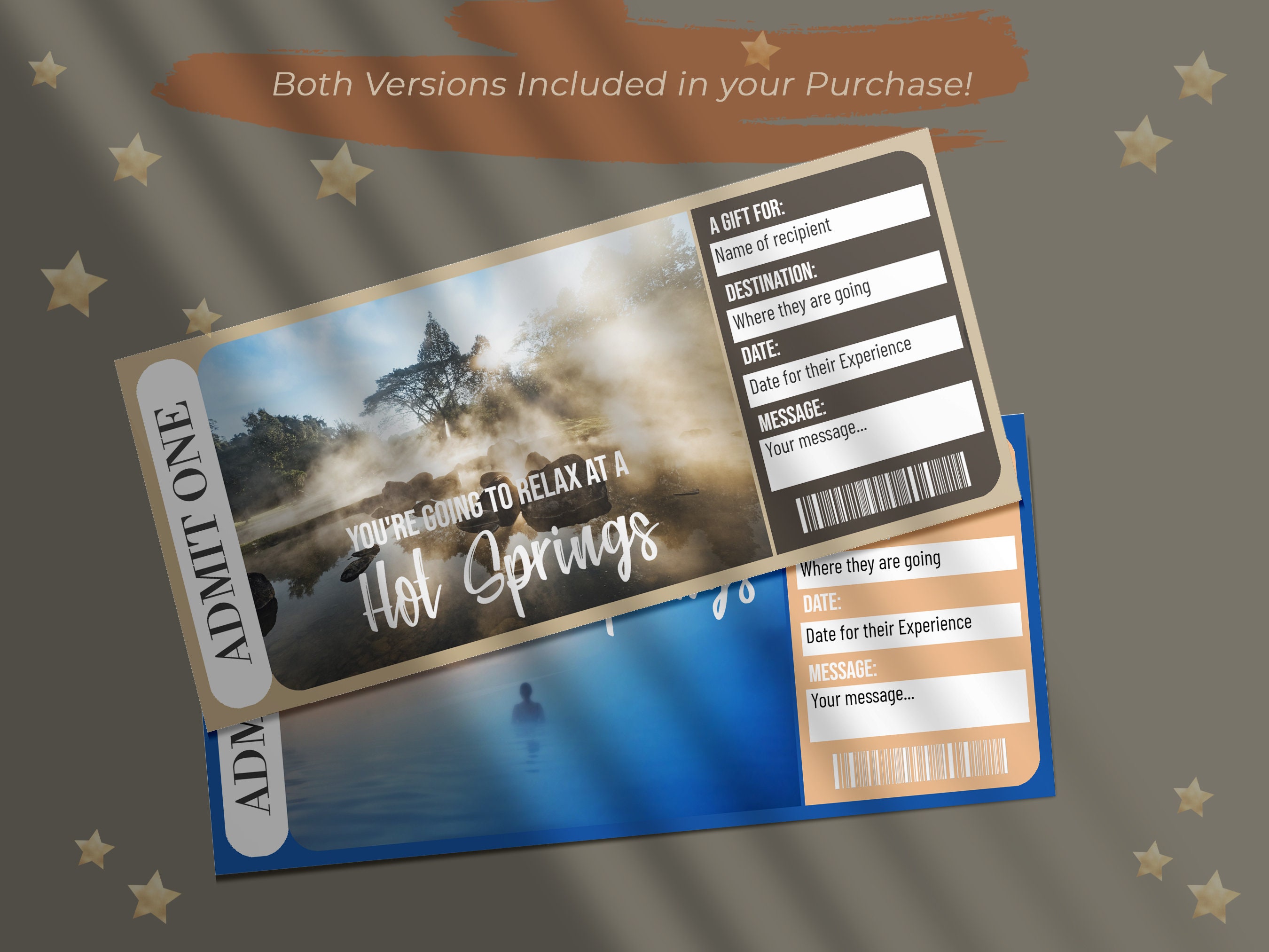 Printable HOT SPRINGS Surprise Reveal Ticket, Gift Voucher, Editable ...