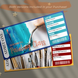 Printable PAINTING CLASS Surprise Reveal Ticket, Gift Voucher, Editable ...