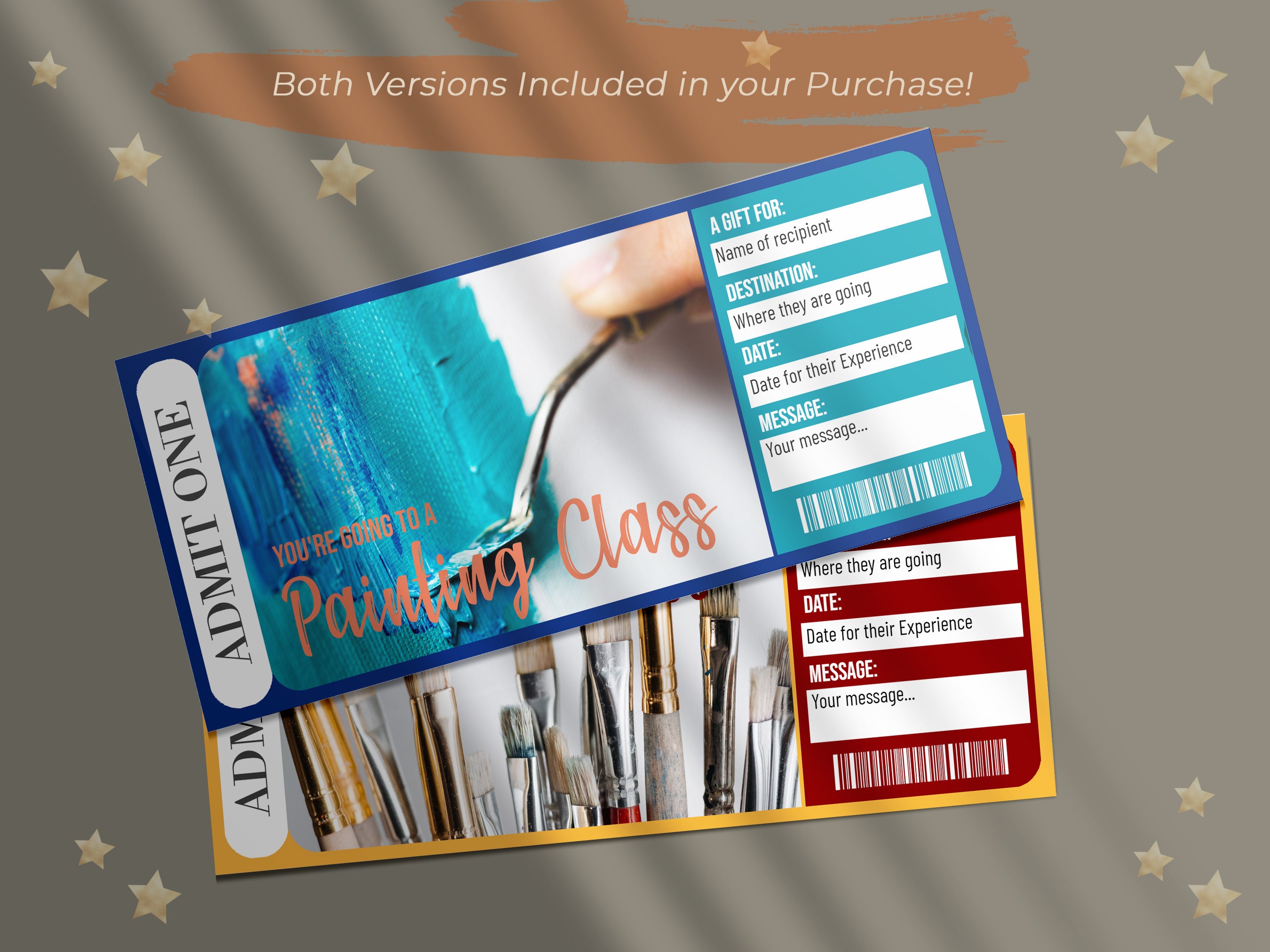 Printable PAINTING CLASS Surprise Reveal Ticket, Gift Voucher, Editable ...