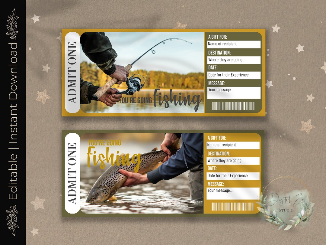 Printable FISHING TRIP Surprise Reveal Ticket, Gift Voucher, Editable ...
