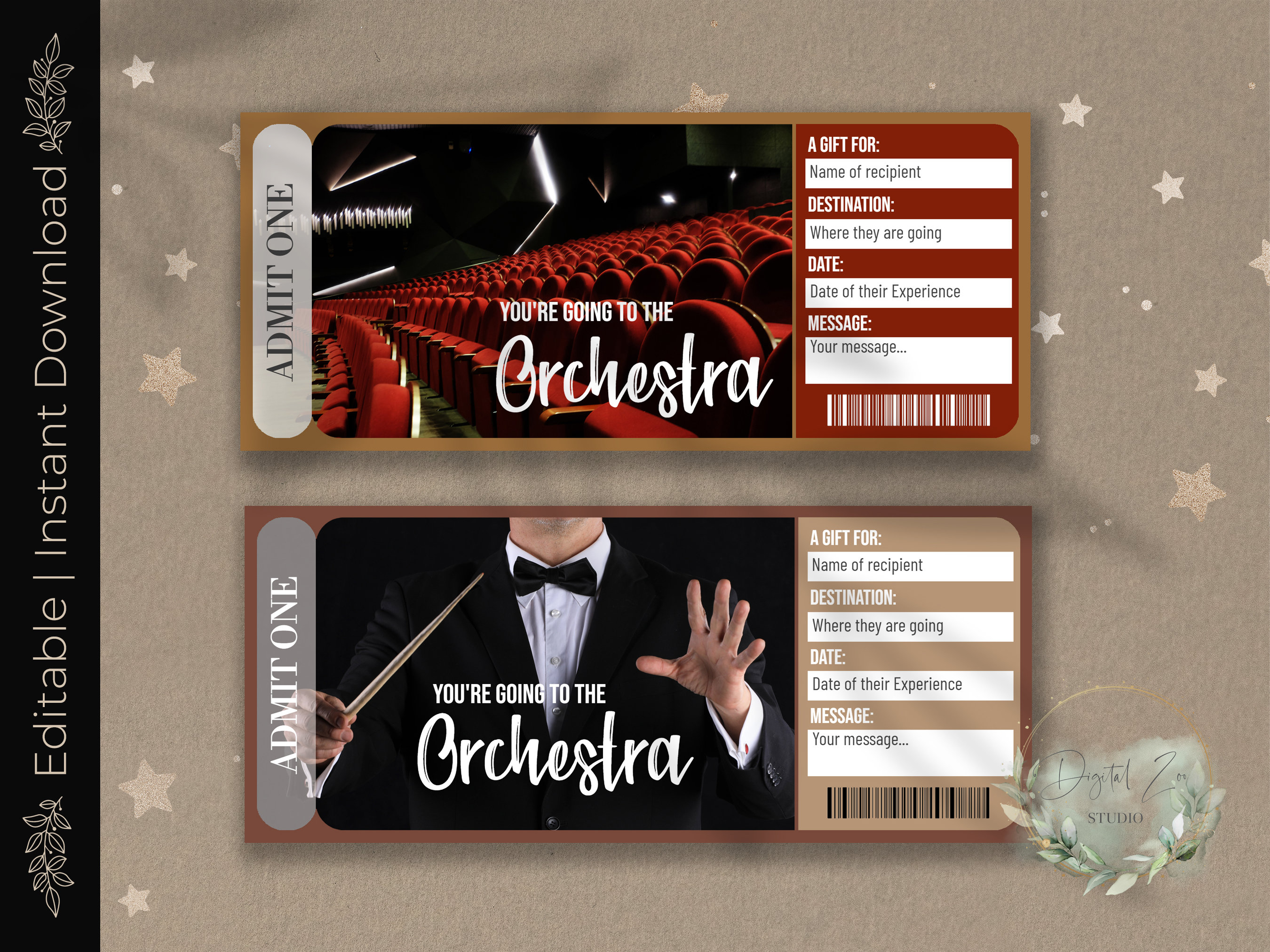Printable ORCHESTRA Surprise Reveal Ticket, SYMPHONY Gift Voucher ...