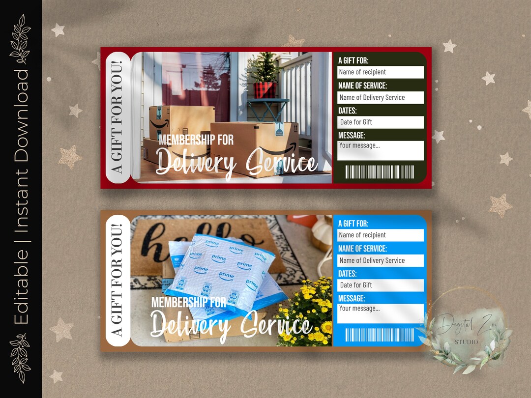 Printable DELIVERY SERVICE MEMBERSHIP Surprise Reveal Ticket, Gift ...