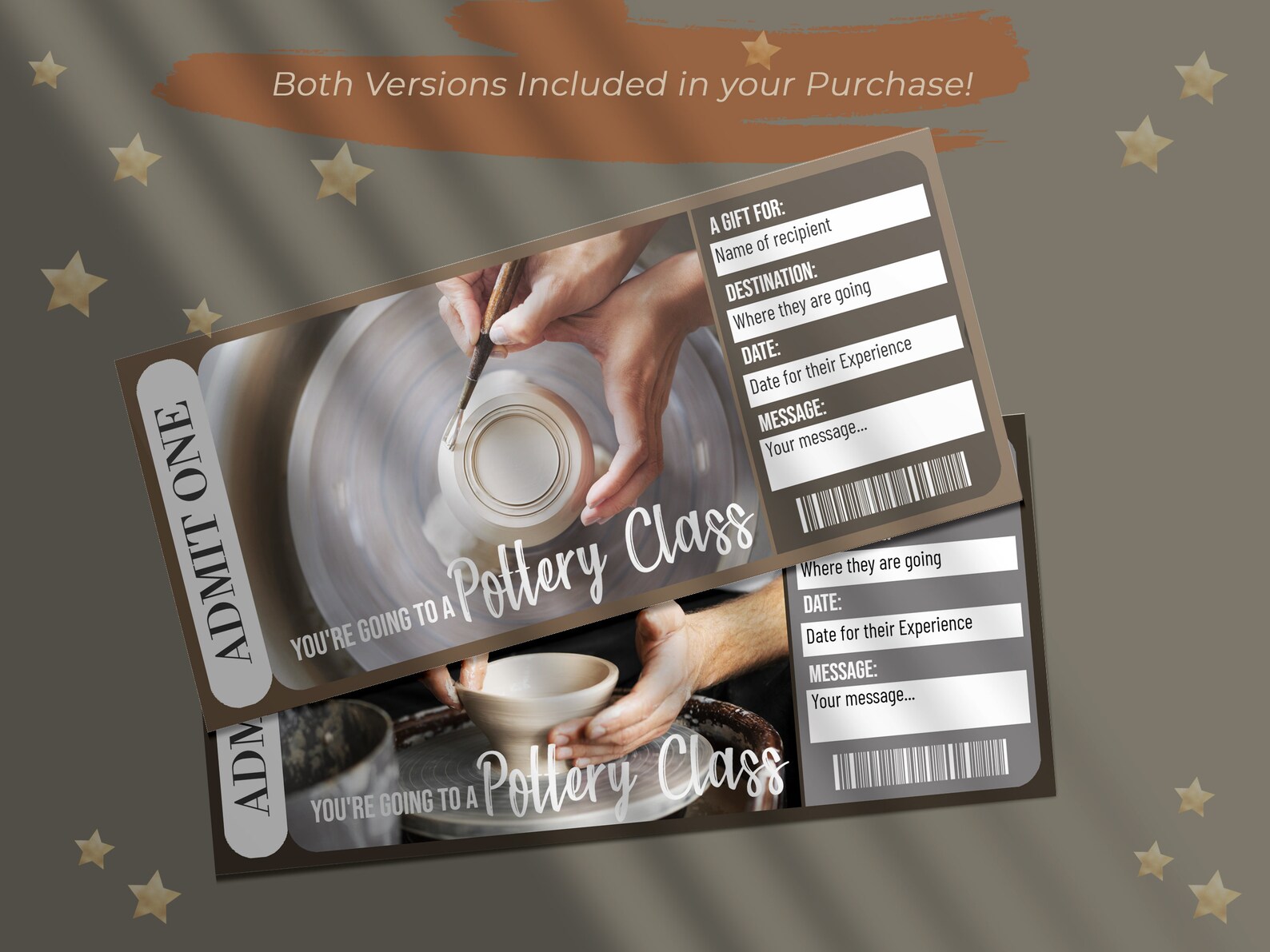 Printable POTTERY CLASS Surprise Reveal Ticket, Gift Voucher, Editable ...