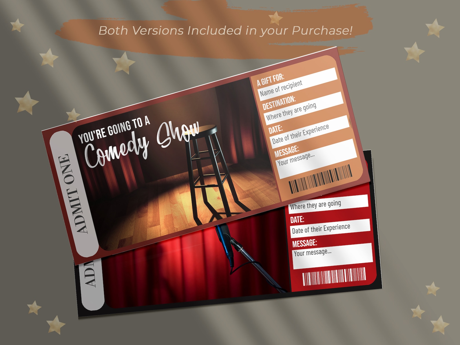 COMEDY SHOW or IMPROV Surprise Gift Reveal Ticket. Customizable ...