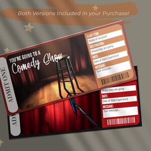 Printable COMEDY SHOW Surprise Reveal Ticket, Stand-up Comedian Gift ...
