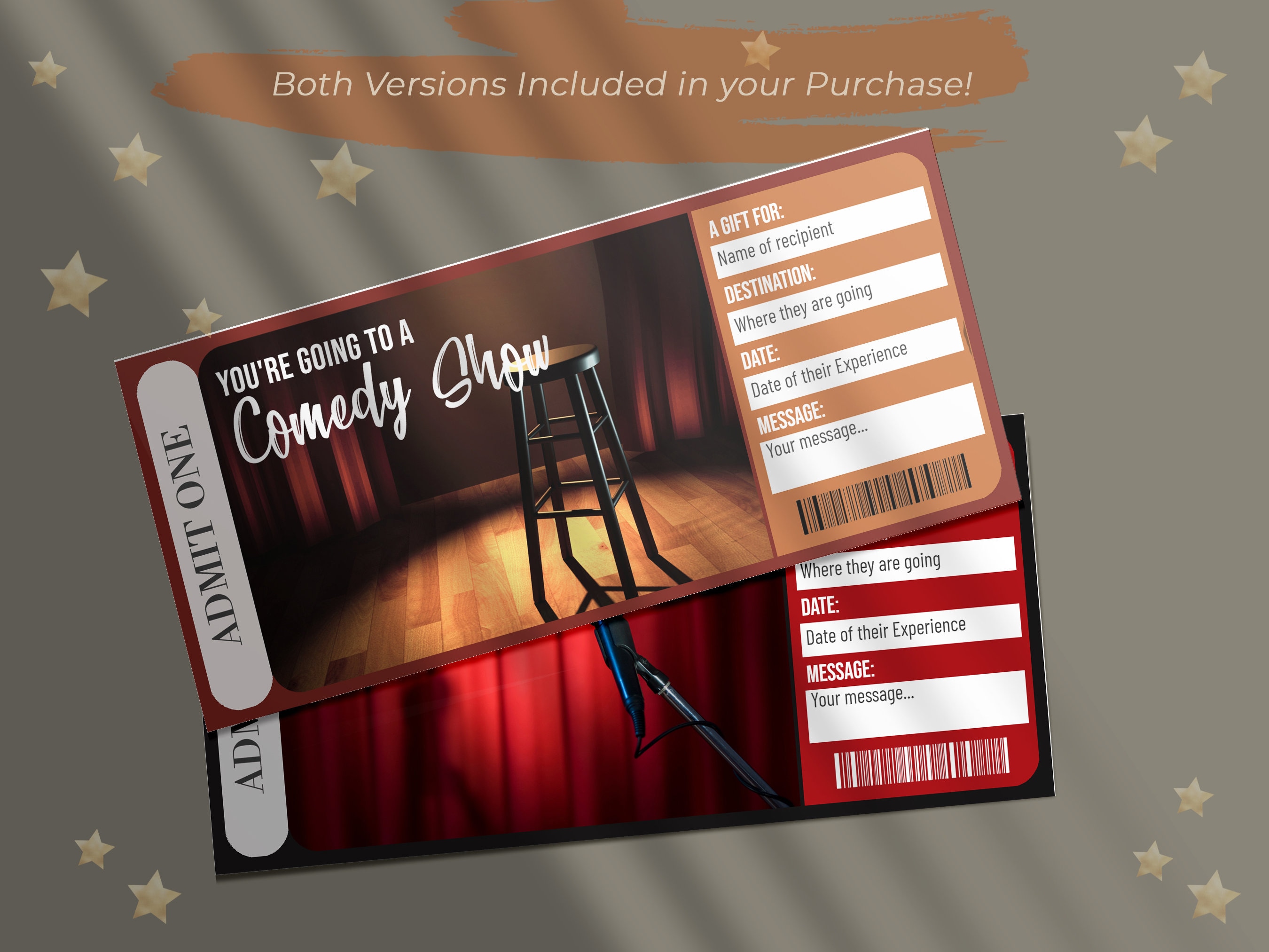 Printable COMEDY SHOW Surprise Reveal Ticket, Stand-up Comedian Gift ...