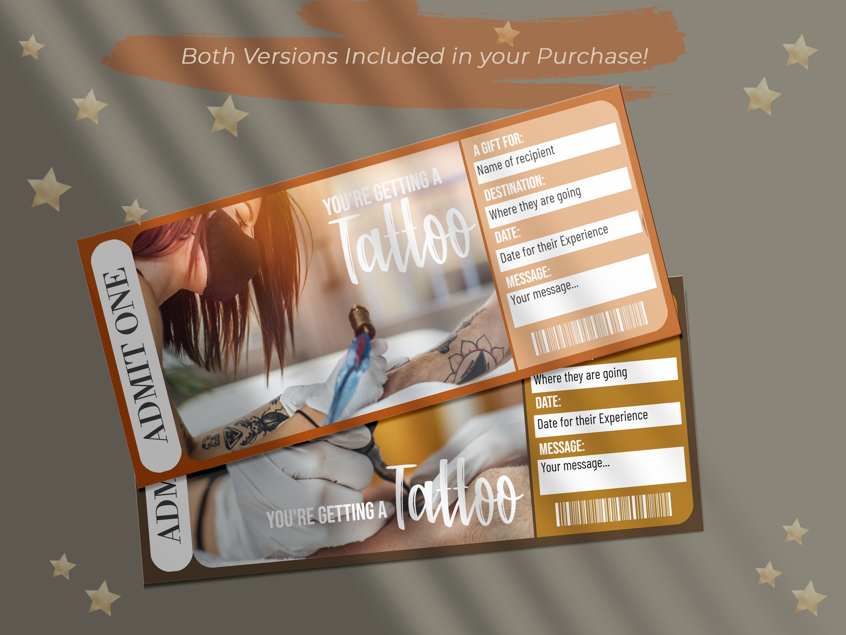 TATTOO Gift Reveal Ticket, Printable Surprise Voucher (digital Download ...