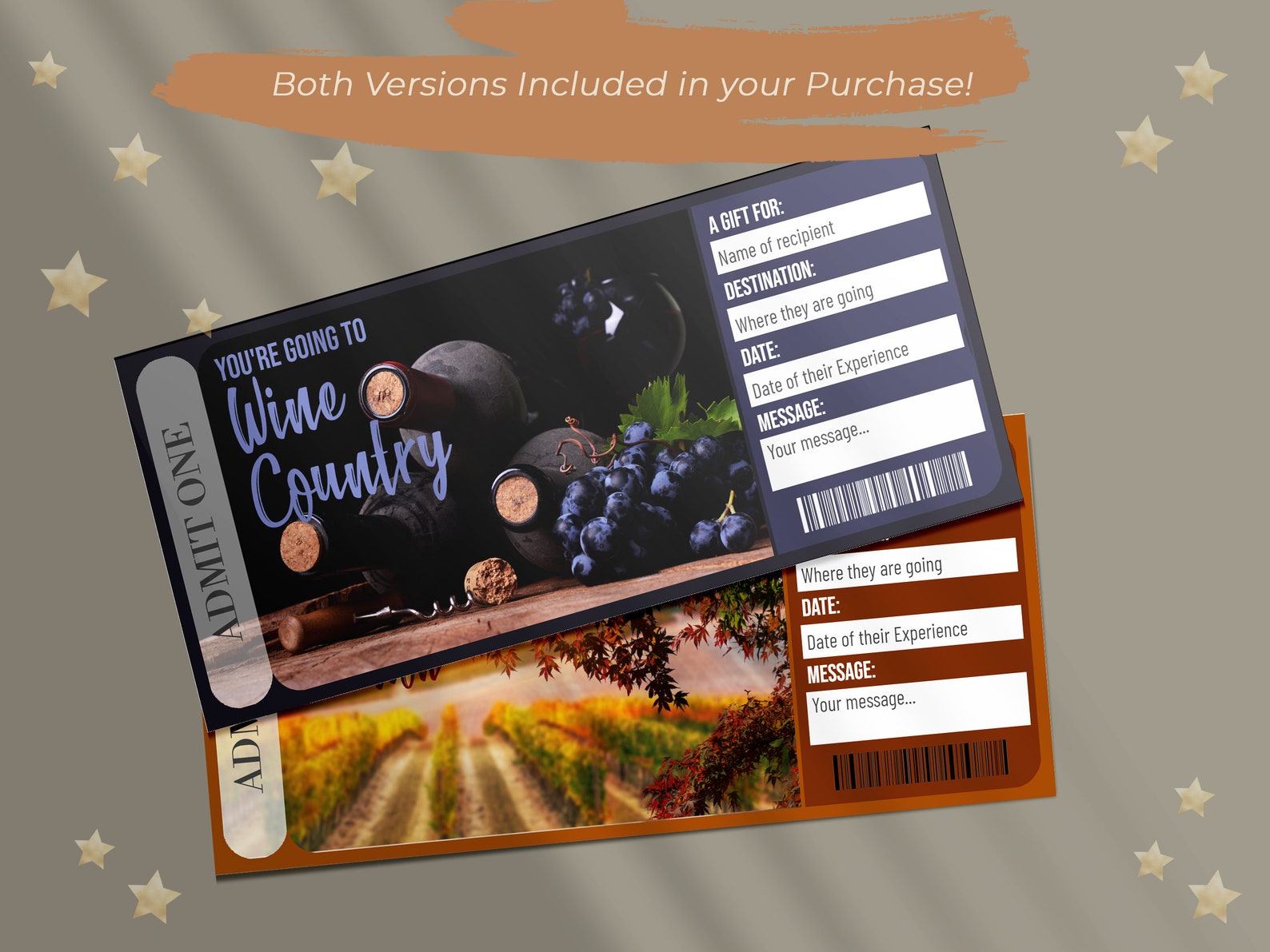 WINE COUNTRY TRIP Surprise Gift Reveal Ticket, Customizable (digital ...