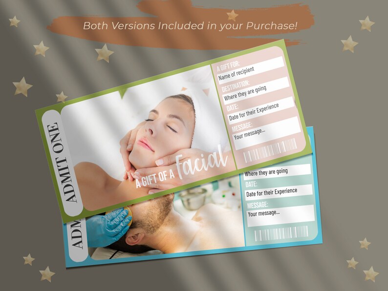 Printable FACIAL Surprise Reveal Ticket, Gift Voucher, Editable Event ...