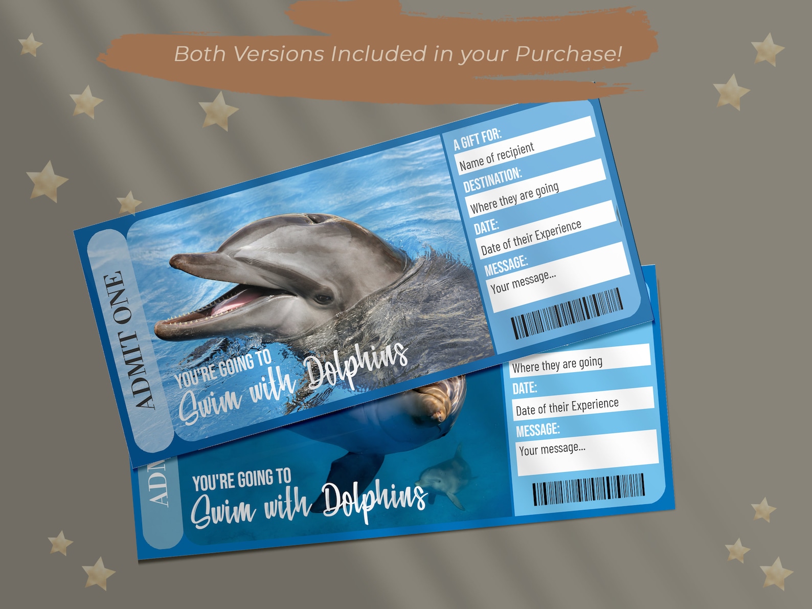 Printable SWIM WITH DOLPHINS Surprise Reveal Ticket, Gift Voucher ...