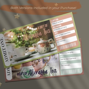 Printable AFTERNOON TEA Surprise Reveal Ticket, Gift Voucher, Editable ...