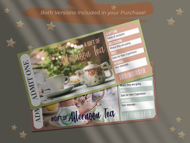 Printable AFTERNOON TEA Surprise Reveal Ticket, Gift Voucher, Editable ...