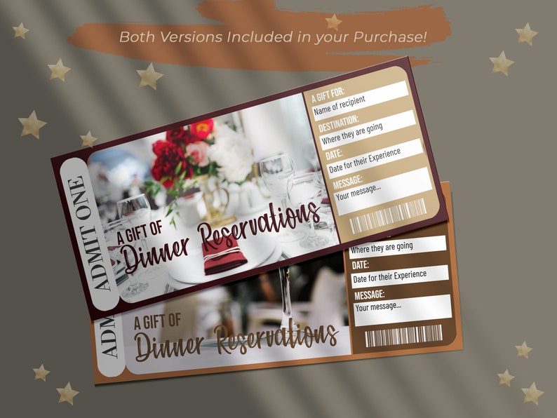 DINNER RESERVATION Surprise Gift Reveal Ticket (digital Download) - Etsy