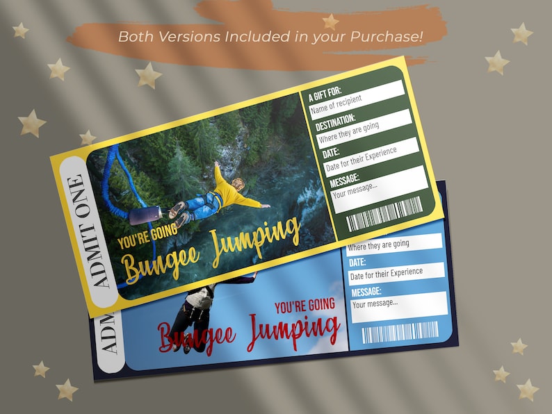 Printable BUNGEE JUMPING Experience Surprise Gift Reveal Ticket, Adrenaline Rush Gift Voucher ...