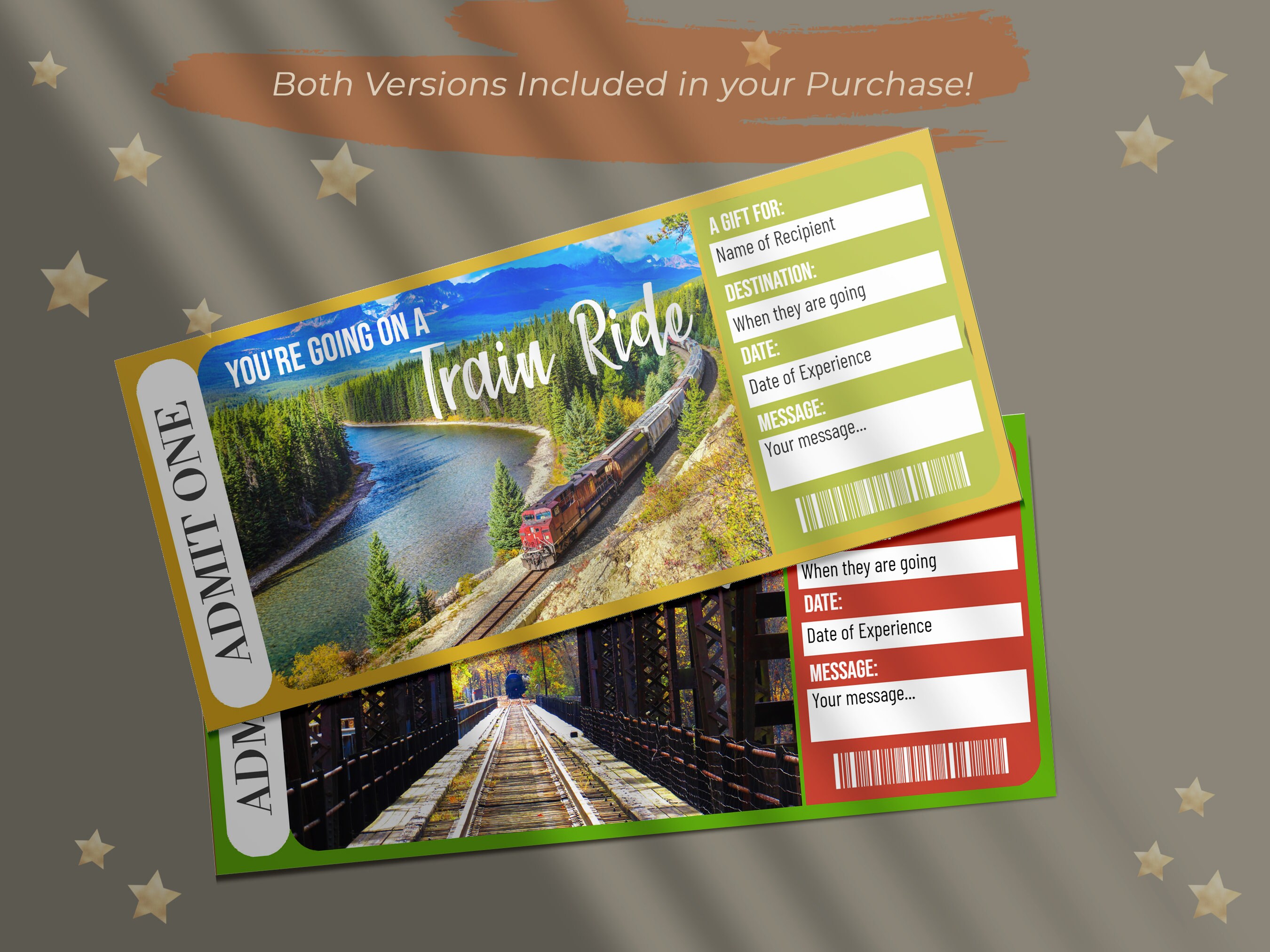 Printable TRAIN RIDE Surprise Reveal Ticket, Gift Voucher, RAIL Tour ...