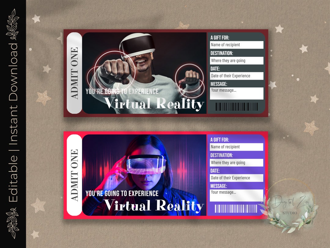Printable Adults VIRTUAL REALITY Surprise Reveal Ticket, Gift Voucher ...