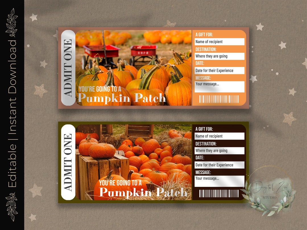Printable PUMPKIN PATCH Surprise Reveal Ticket Gift Voucher - Etsy