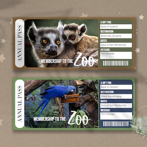 Printable ZOO MEMBERSHIP Surprise Reveal Ticket, Gift Voucher, Editable ...