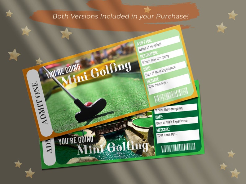 Printable MINI GOLF Surprise Reveal Ticket, Gift Voucher, Editable ...