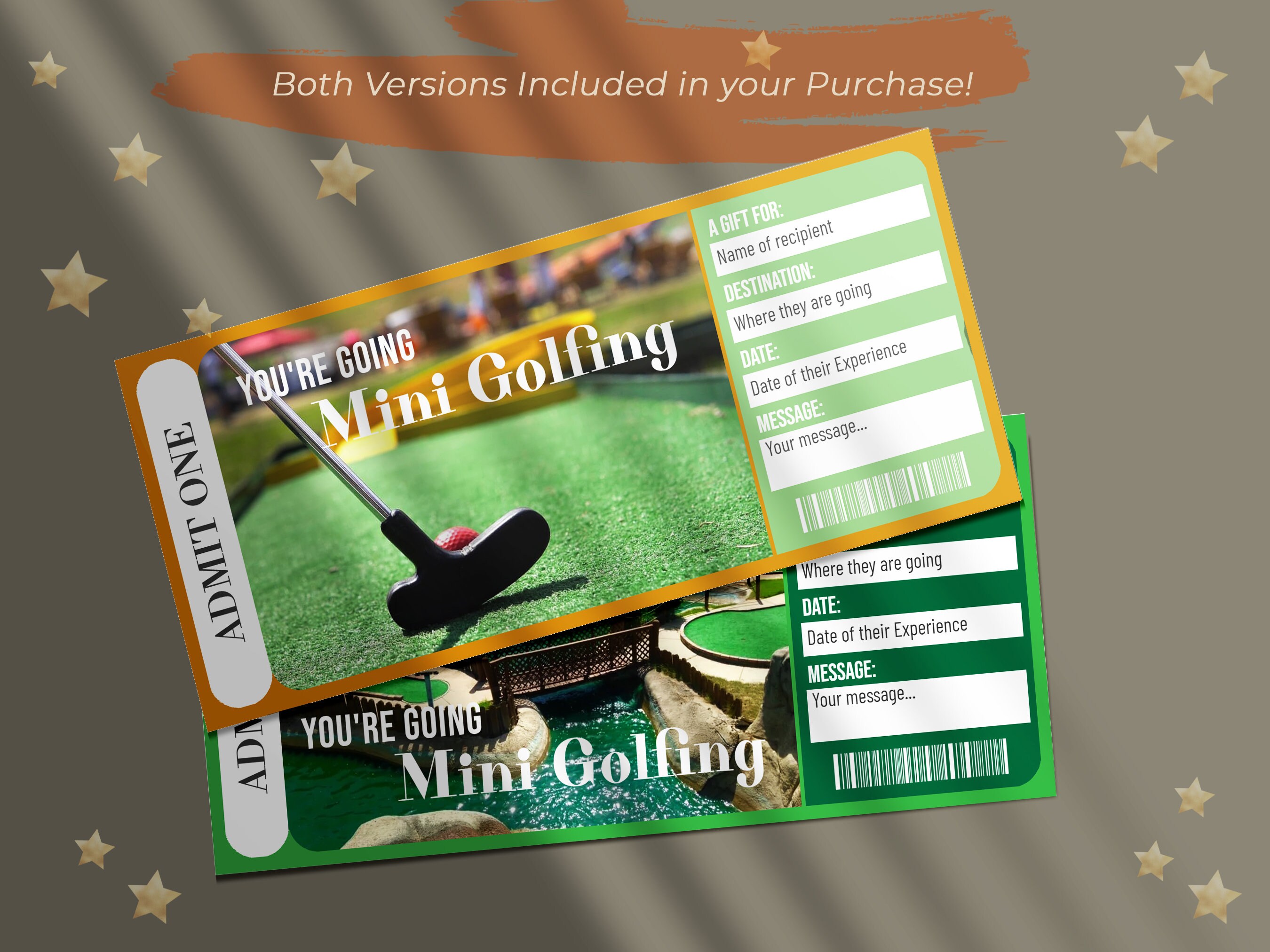 Printable MINI GOLF Surprise Reveal Ticket, Gift Voucher, Editable ...