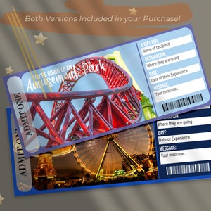 Printable AMUSEMENT PARK Surprise Reveal Ticket, Gift Voucher, Editable ...