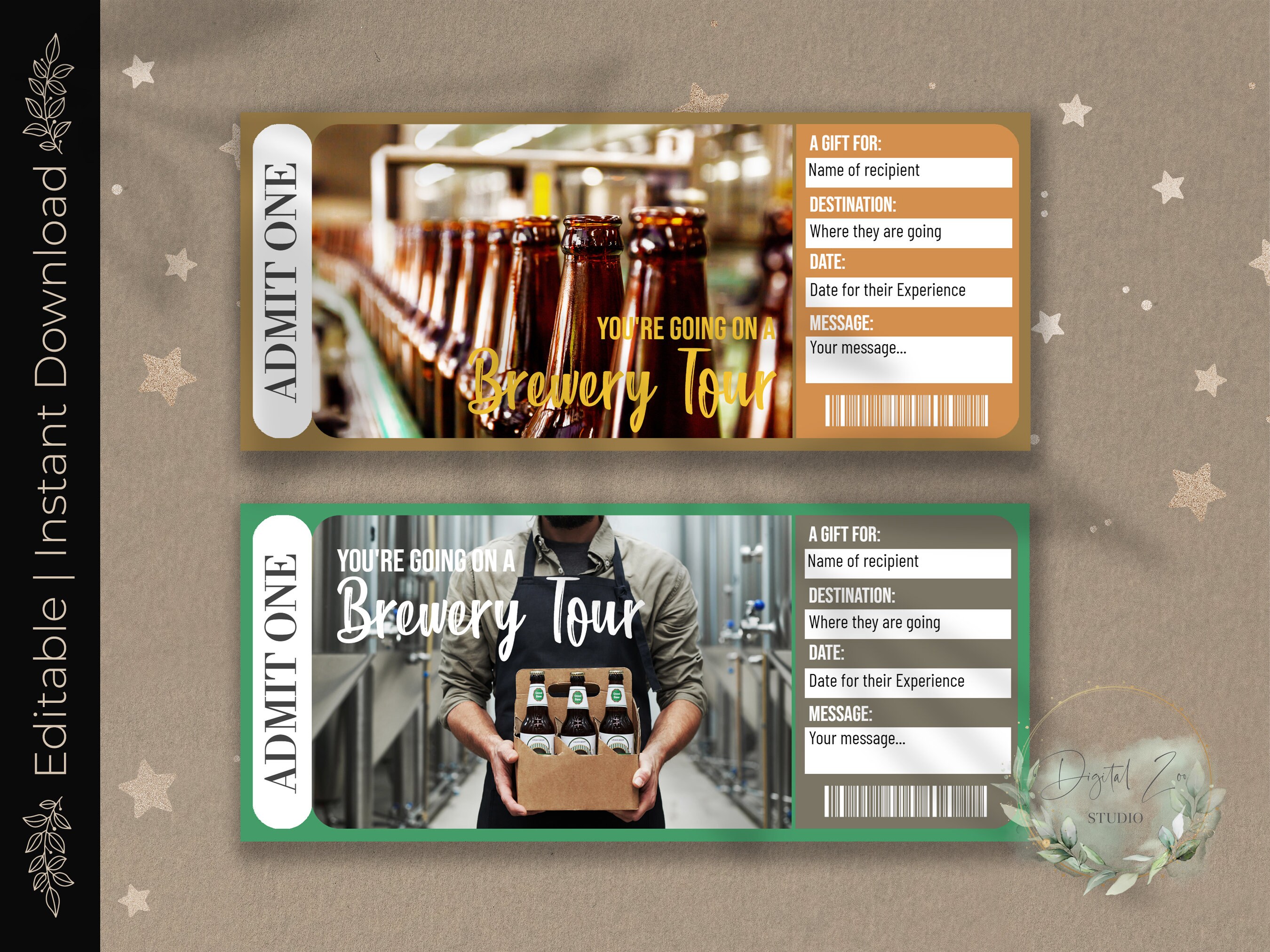 Printable BREWERY TOUR Surprise Reveal Ticket, Gift Voucher, Editable ... Printable BREWERY TOUR Surprise Reveal Ticket, Gift Voucher, Editable ...