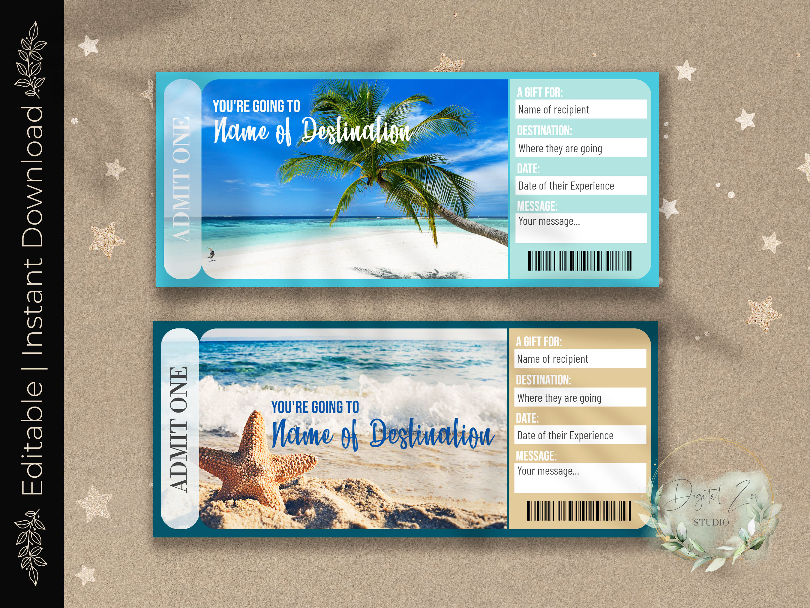 Printable BEACH VACATION Surprise Reveal Ticket, TROPICAL Vacation Gift ...