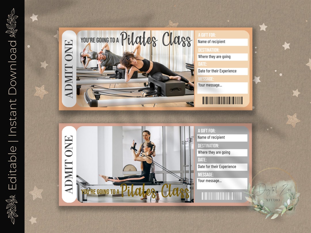 Printable PILATES CLASS Surprise Reveal Ticket, Gift Voucher, Editable ...