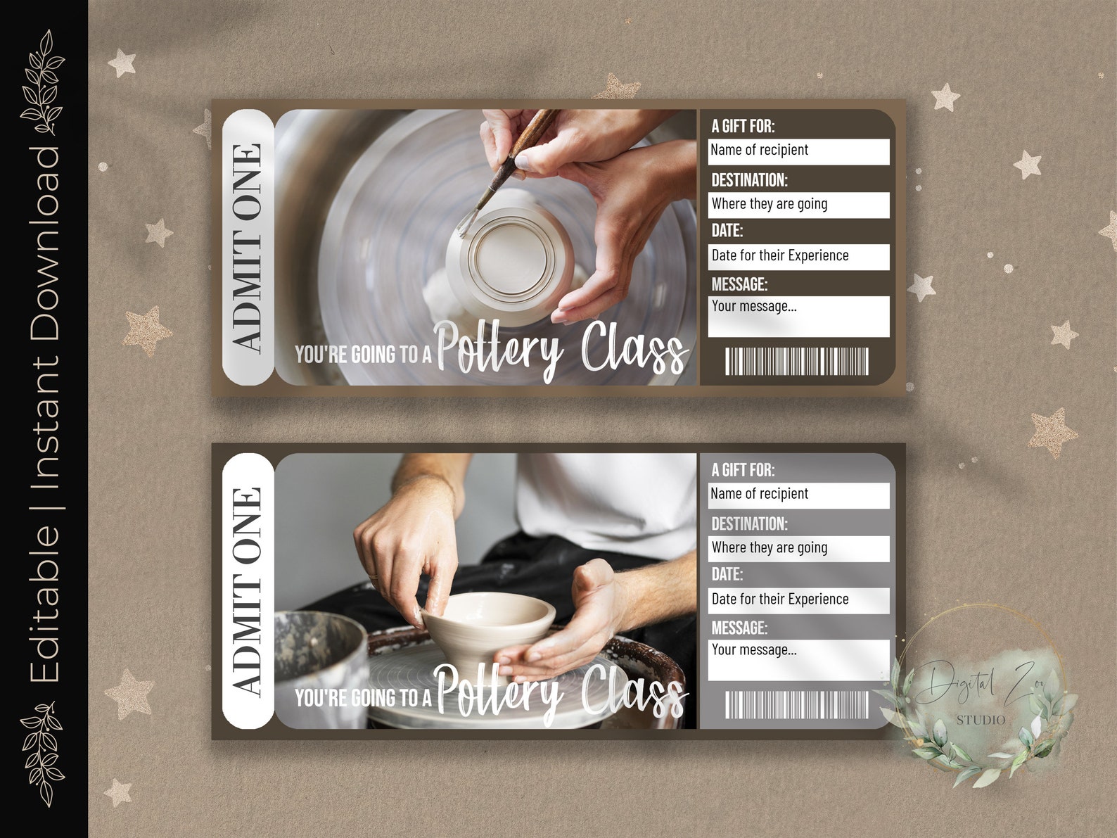 Printable POTTERY CLASS Surprise Reveal Ticket, Gift Voucher, Editable ...