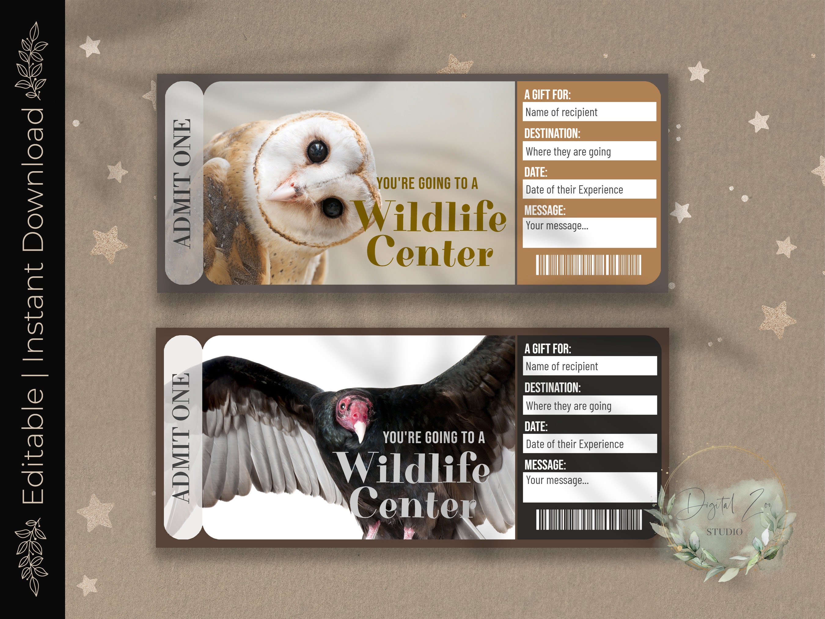 Printable Visit to a WILDLIFE CENTER Surprise Reveal Ticket, Gift ...