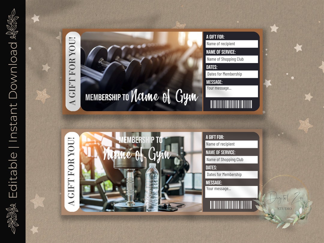 Printable GYM MEMBERSHIP Surprise Reveal Ticket, Gift Voucher, Editable ...