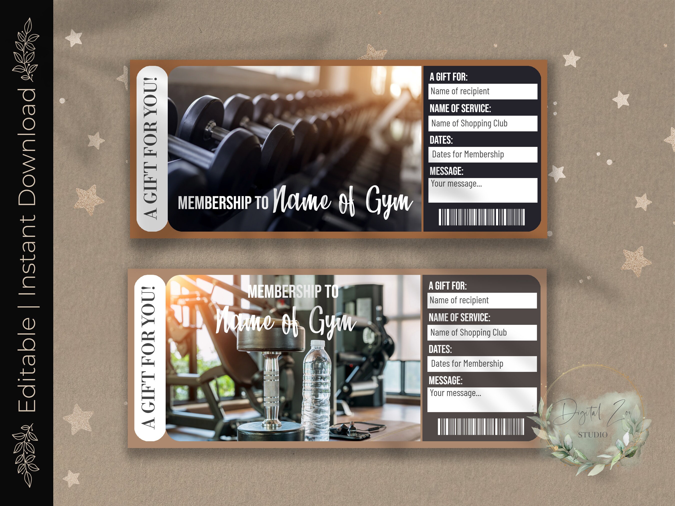 Printable GYM MEMBERSHIP Surprise Reveal Ticket, Gift Voucher, Editable ...