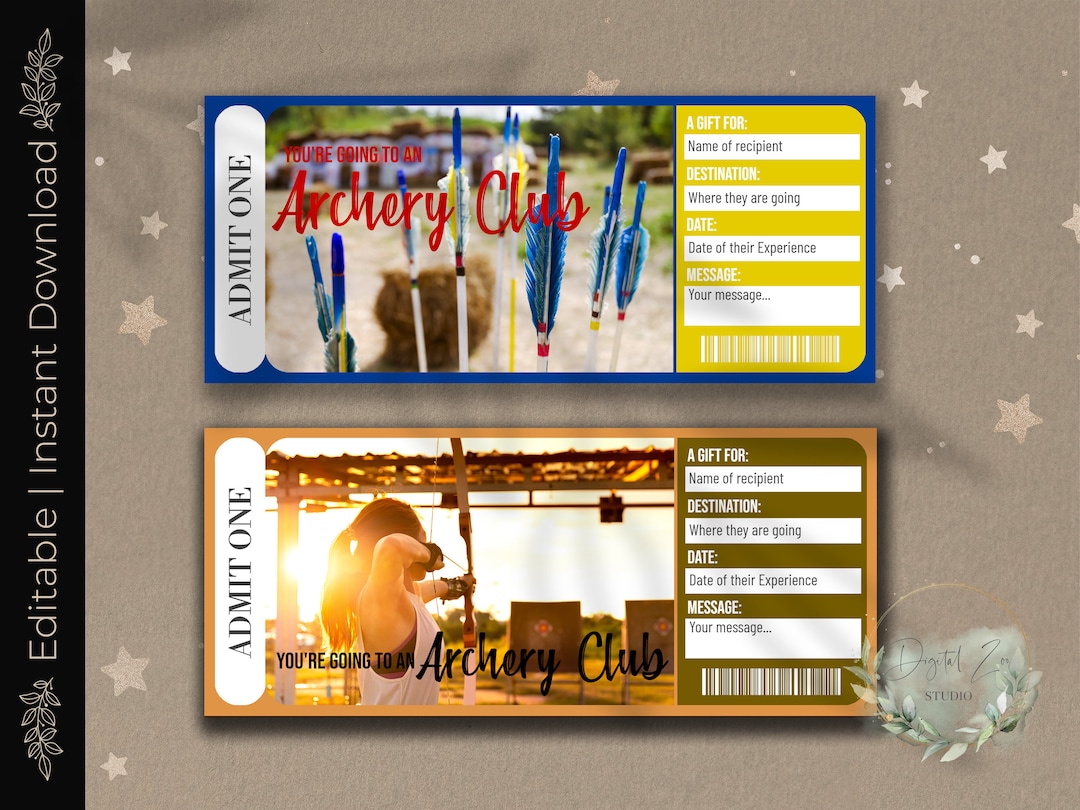 Printable ARCHERY Surprise Reveal Ticket, Gift Voucher, Editable Event ...