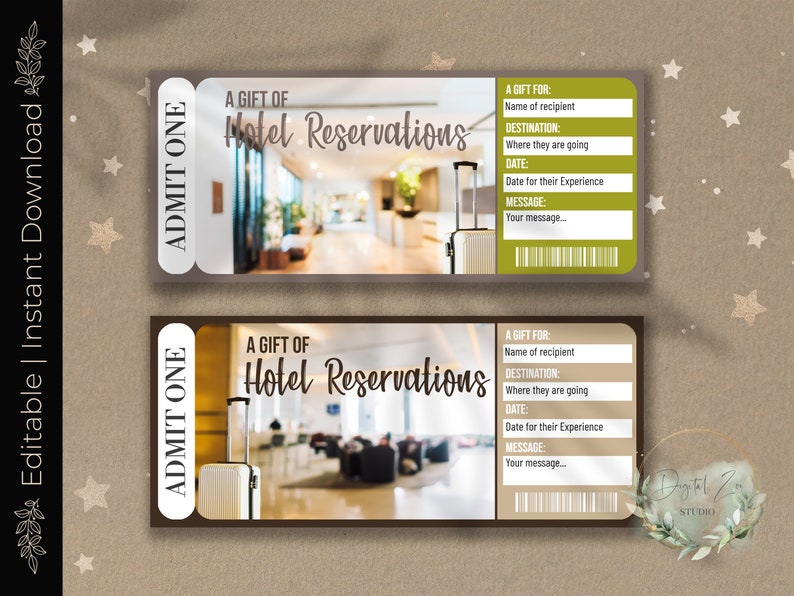 Printable HOTEL RESERVATIONS Surprise Reveal Ticket, Gift Voucher ...