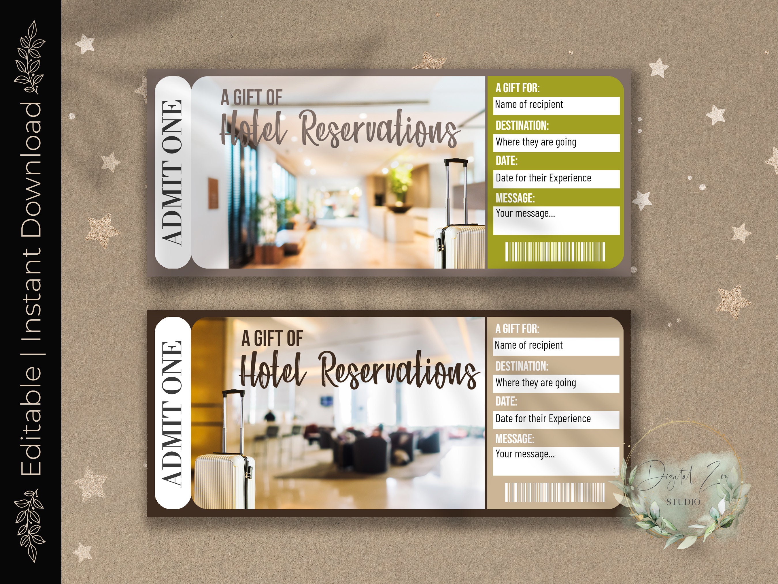Printable HOTEL RESERVATIONS Surprise Reveal Ticket, Gift Voucher ...